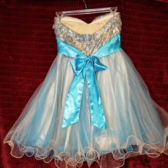 Sequin Hearts | Dresses | Blue And Gold Dress W Sequins Formal ...